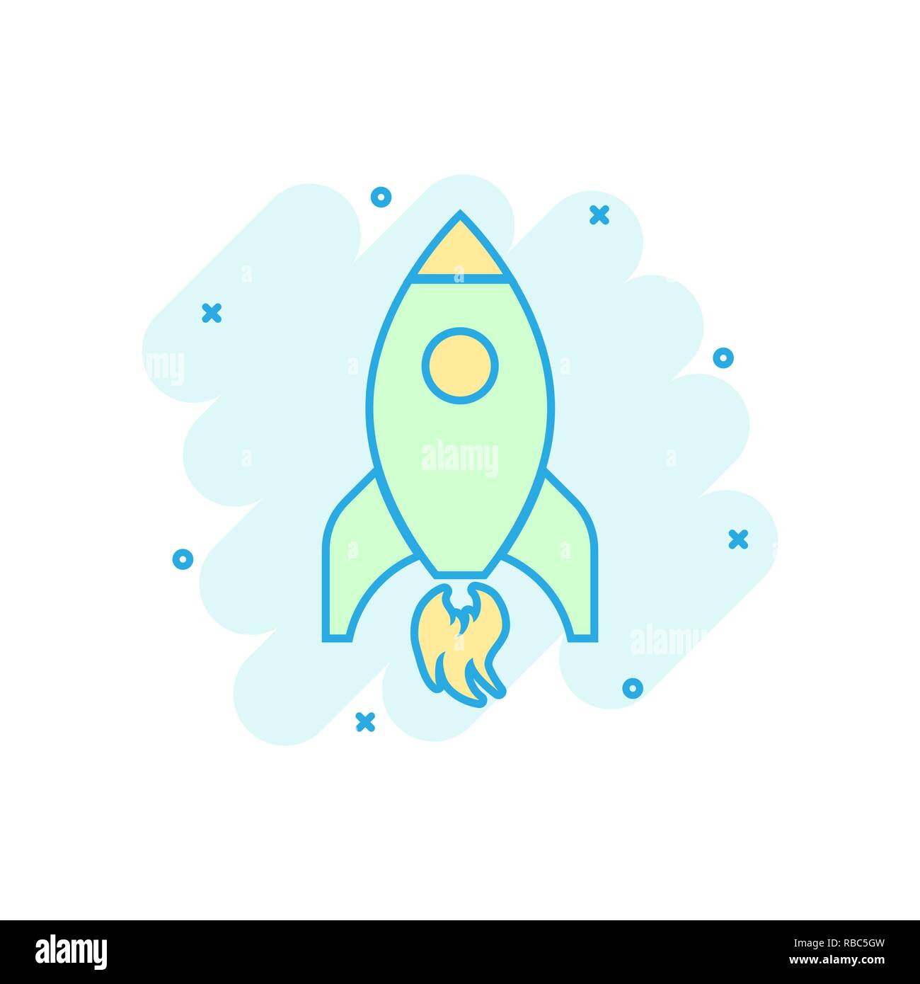 Rocket space ship icon in comic style. Spaceship vector cartoon ...