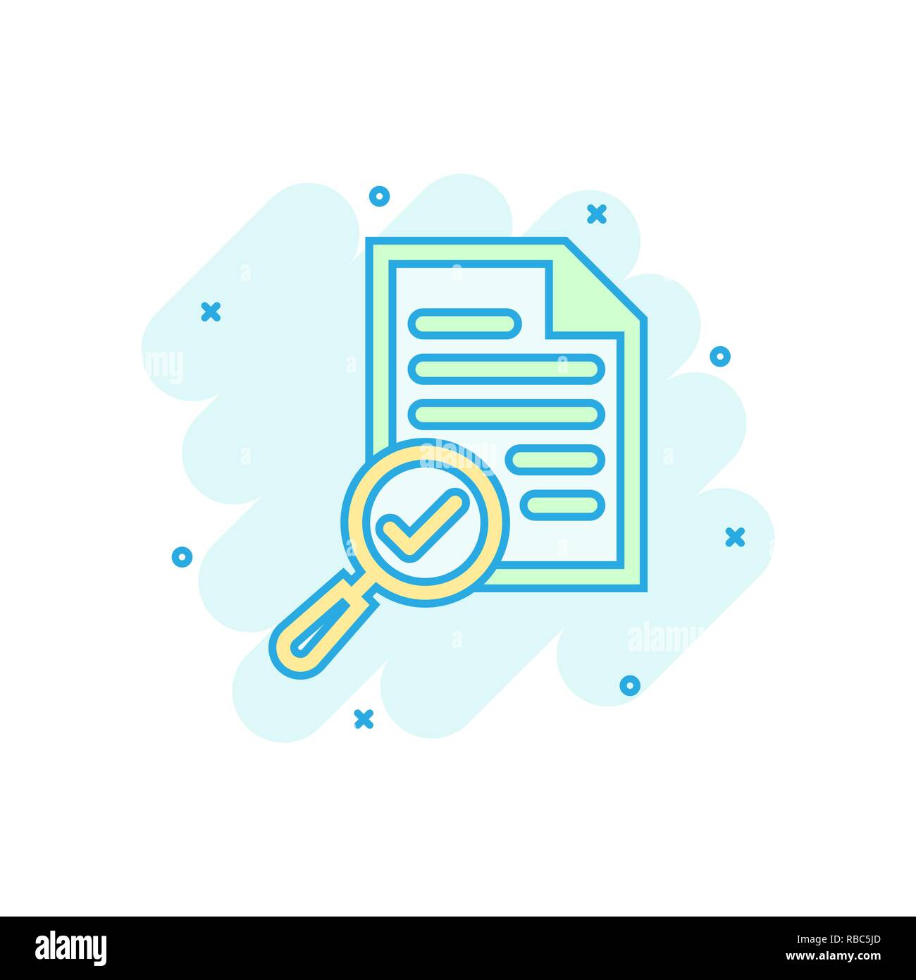 Scrutiny document plan icon in comic style. Review statement vector ...