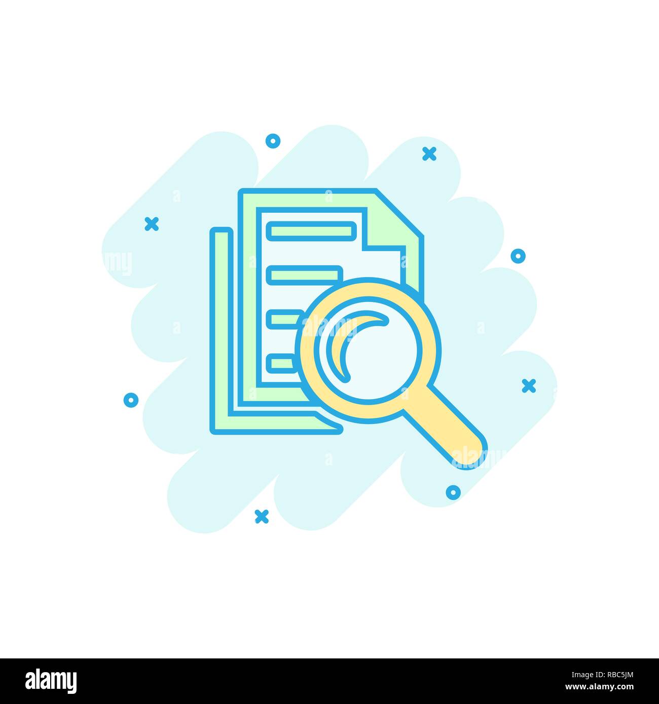 Scrutiny document plan icon in comic style. Review statement vector ...