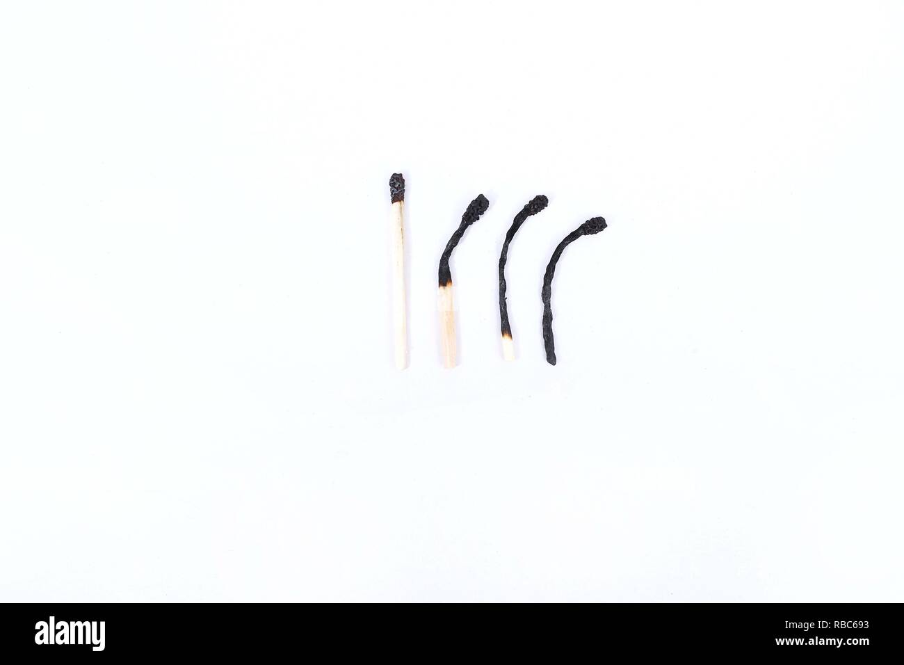 Picture of matchstick with burnt matchsticks. Isolated on the white ...