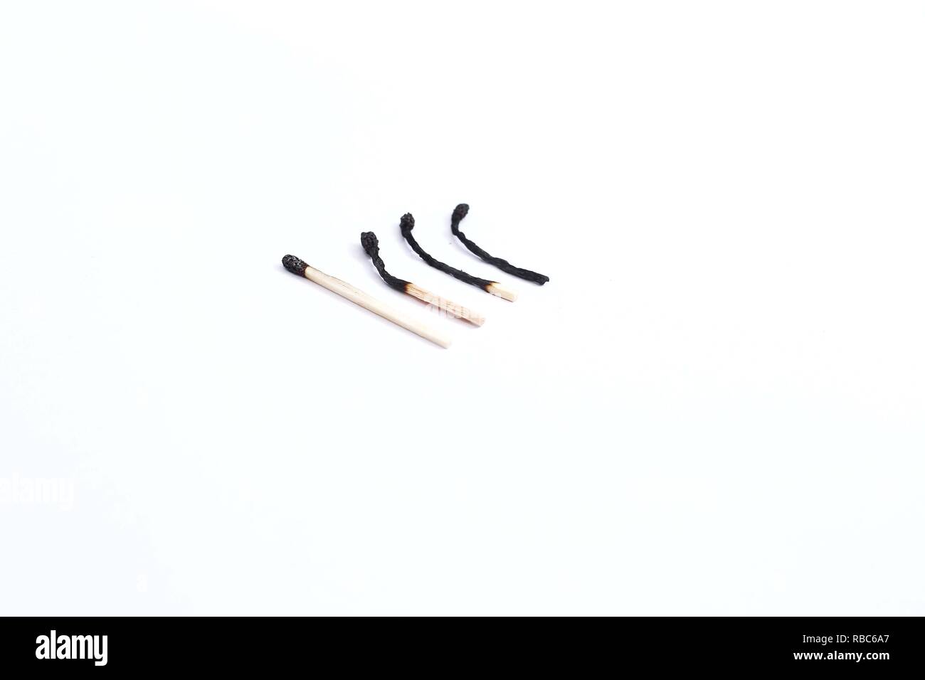 Picture of matchstick with burnt matchsticks. Isolated on the white ...