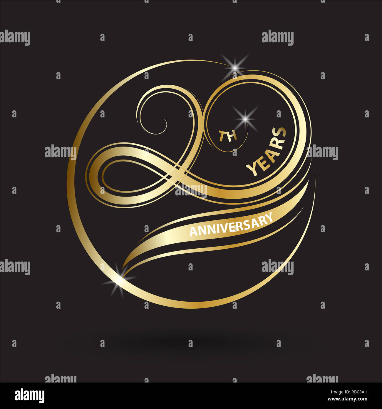 golden 20th anniversary logo and sign, gold celebration symbol Stock ...