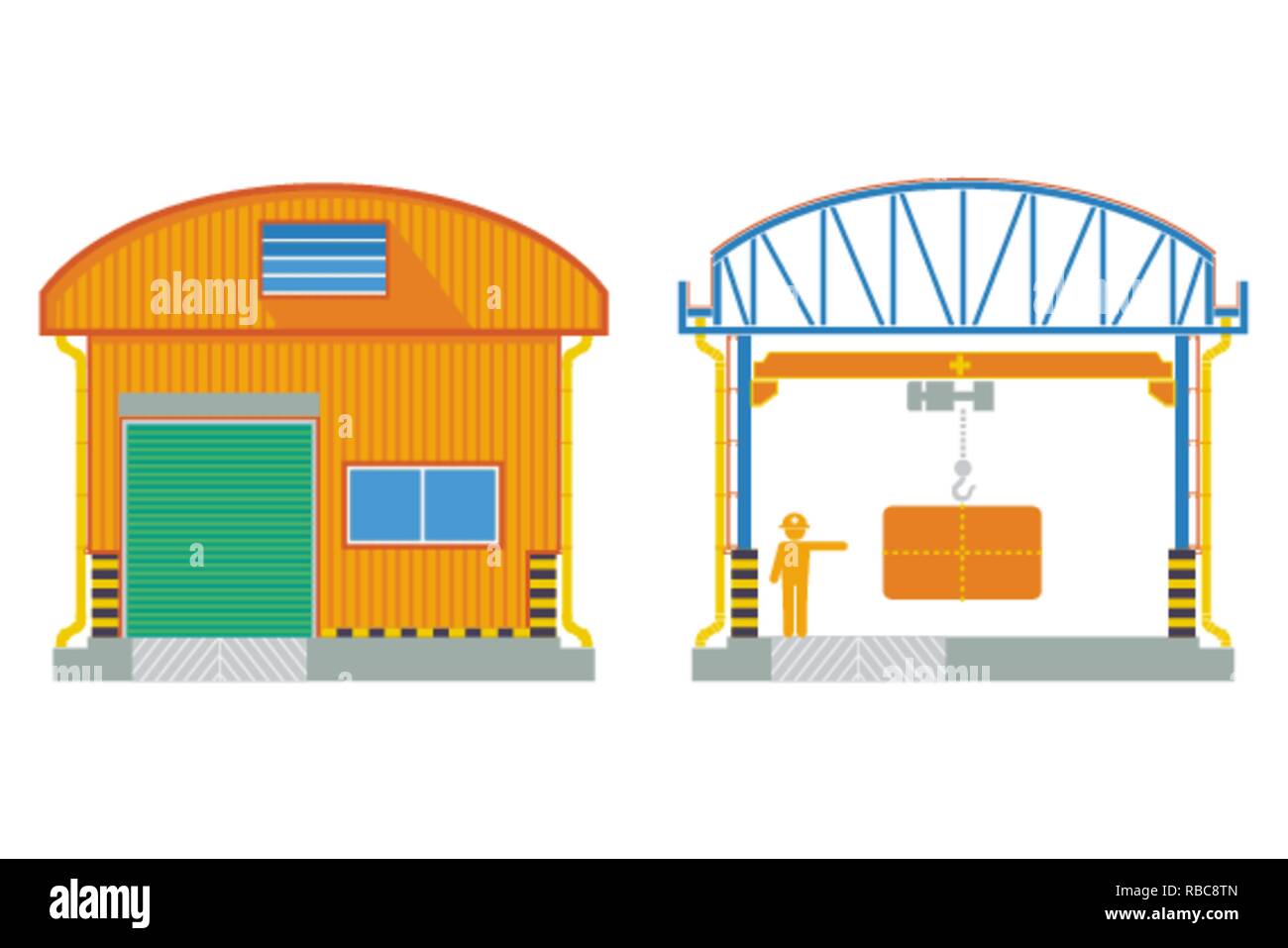 Warehouse, factory section, roof frame structure design vector ...