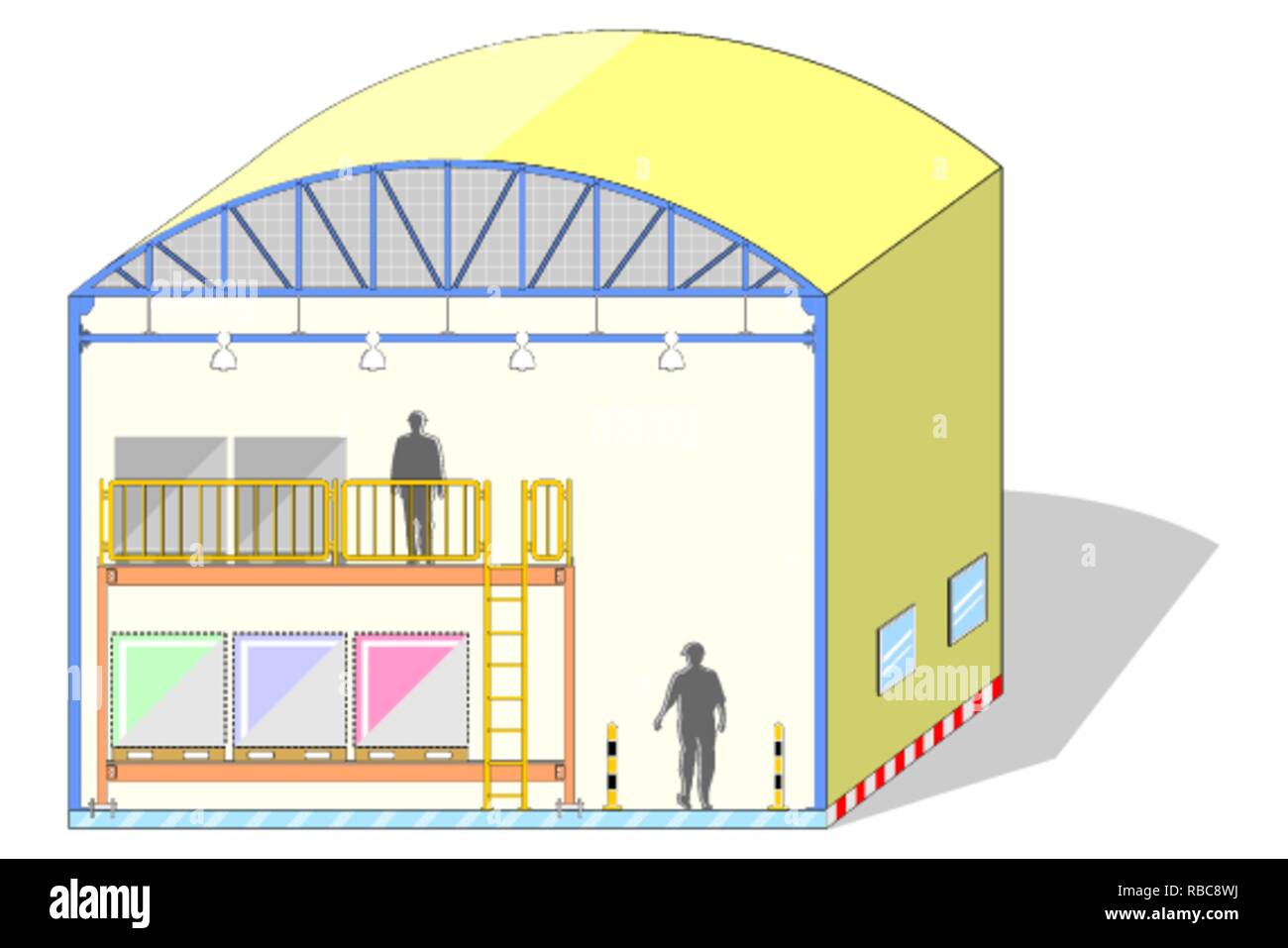 Warehouse, factory section, roof frame structure design vector ...