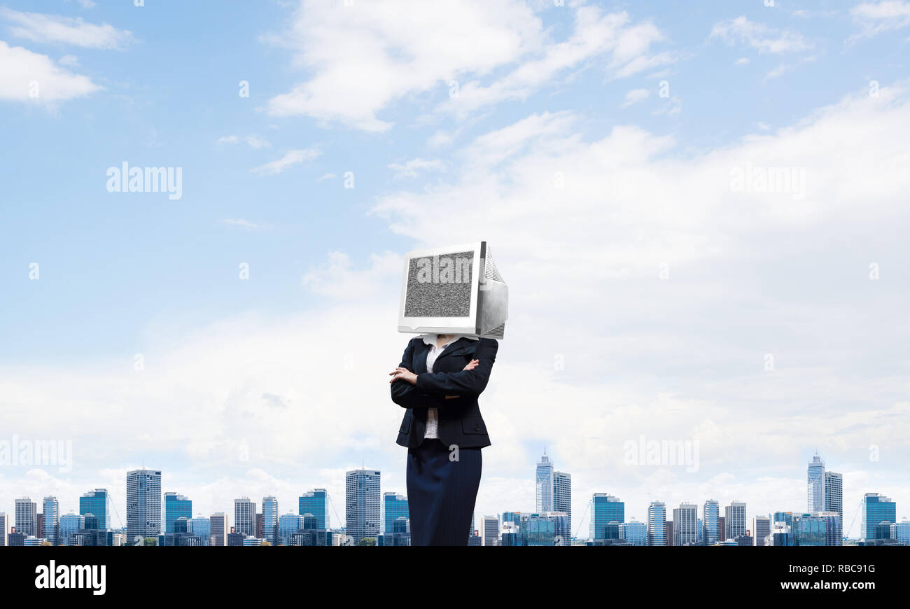 Business woman with monitor instead of head Stock Photo - Alamy