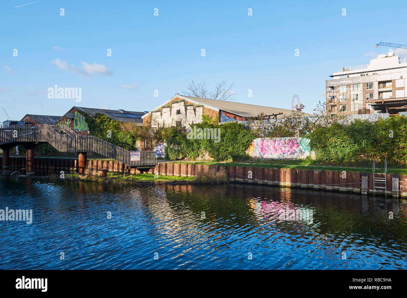 Old warehouses on the River Lea near Bromley-By-Bow, East London UK ...