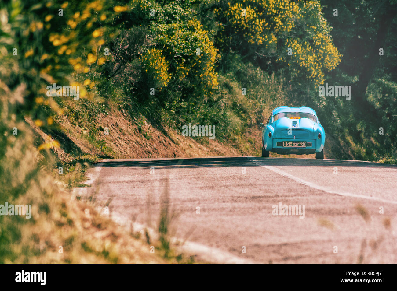 ABARTH FIAT 750 GT ZAGATO 1956 on an old racing car in rally Mille ...
