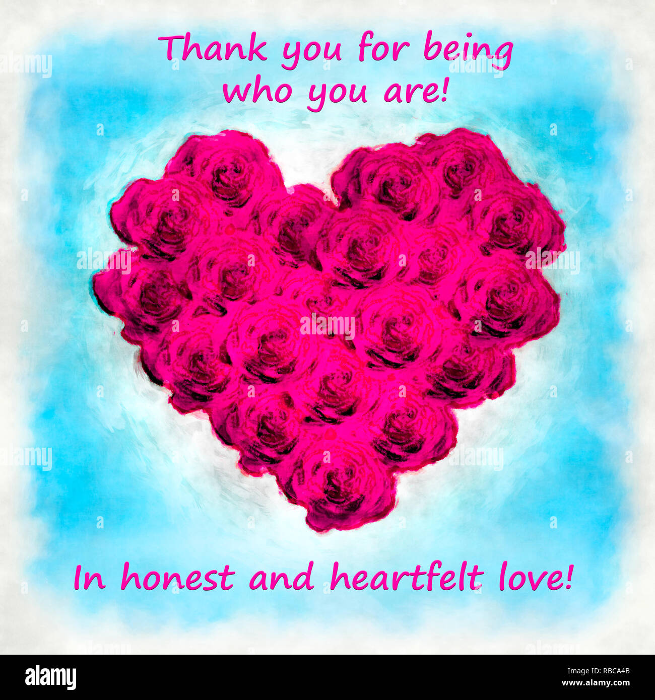 Illustration with heart of roses and text Thank you for being whow you ...