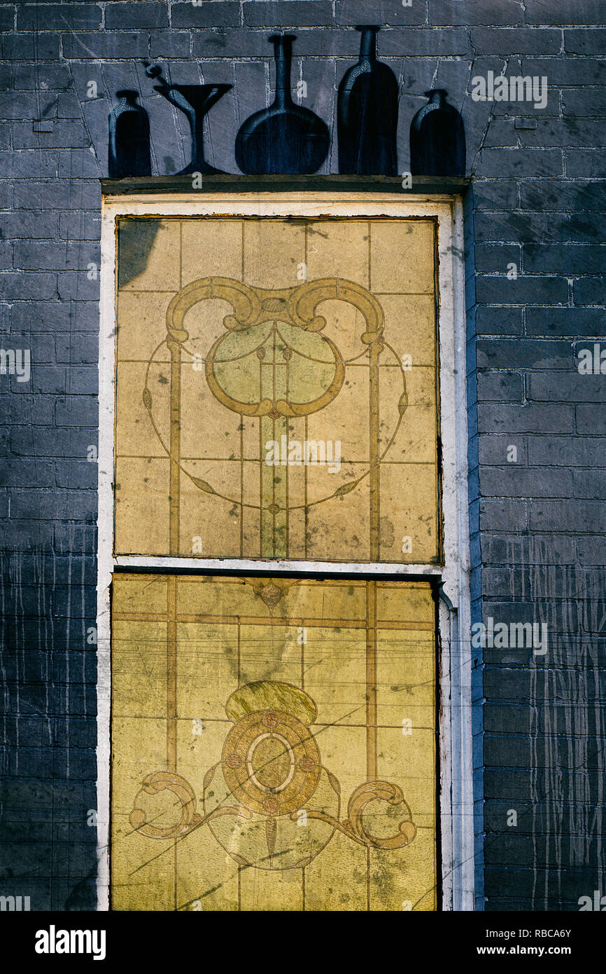 window with retro crystals, fitzroy-melbourne Stock Photo - Alamy