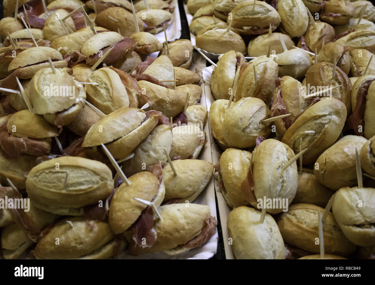 Ham cured sandwiches in restaurant, fast food insane Stock Photo - Alamy