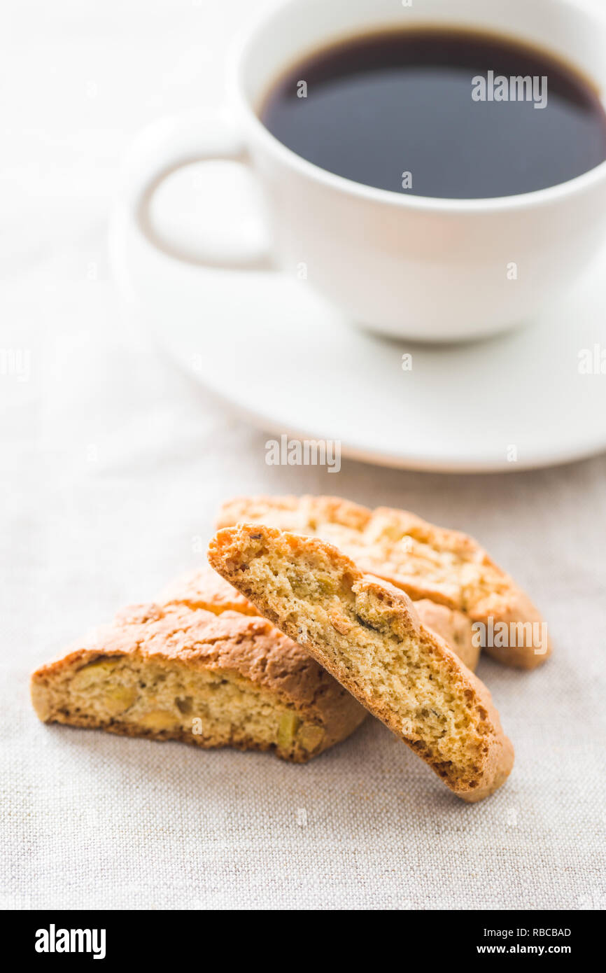 Sweet cantuccini biscuits. Italian biscotti and coffee cup Stock Photo ...
