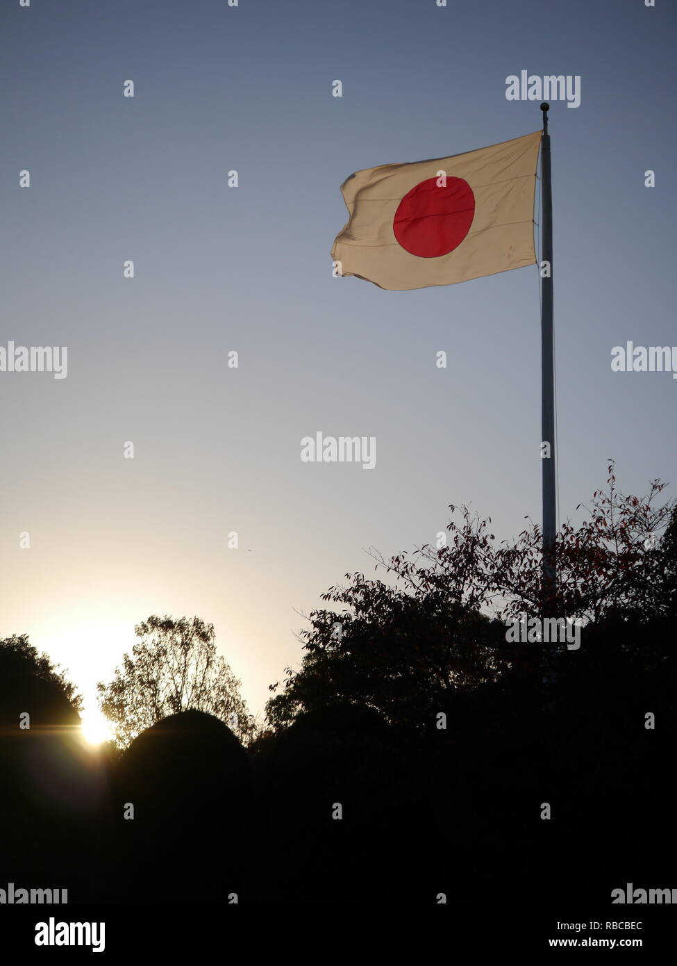 Japanese flag floating above Hiroshima memorial Stock Photo - Alamy