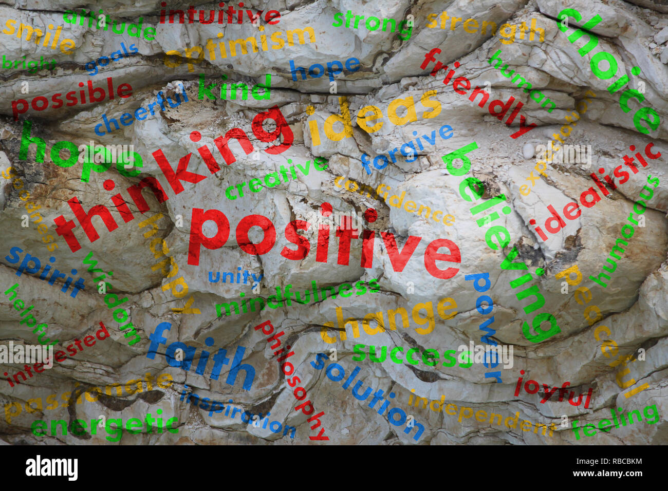 Colorful word cloud with words out of the area positive thinking ...