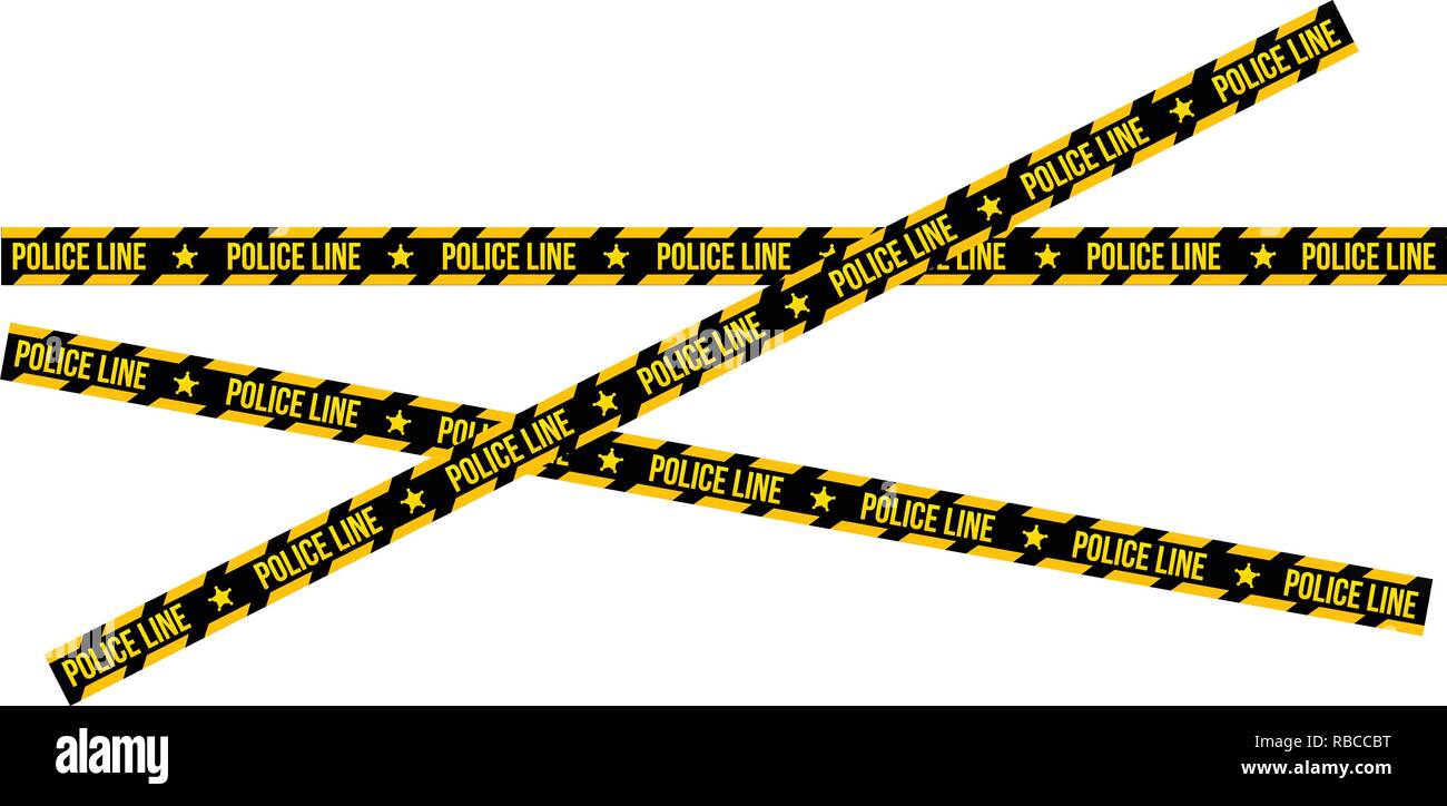 Crossed Police Line Tapes for restriction and dangerous zones with sign ...