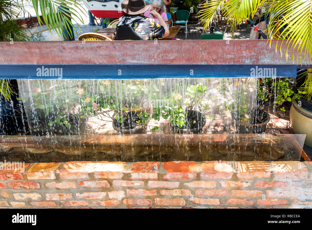 Key West, USA - May 1, 2018: Tropical restaurant water fountain ...