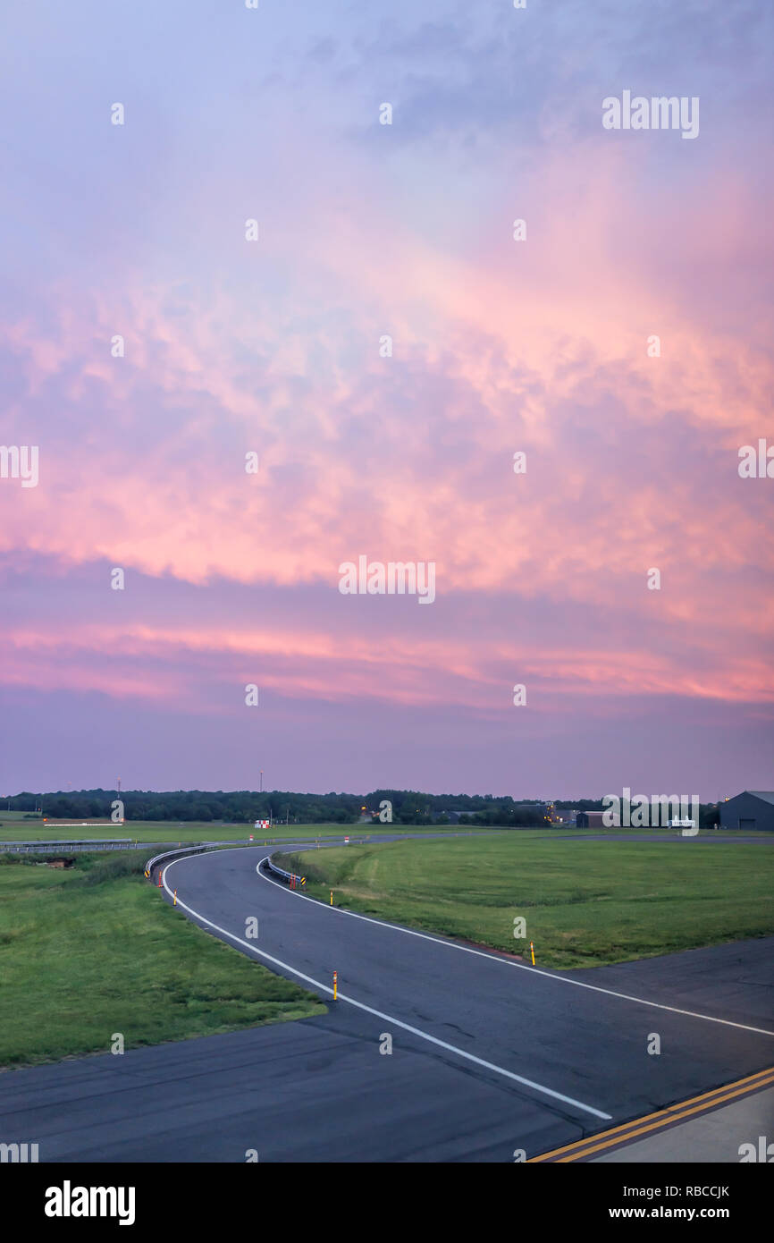 Dulles, USA International Airport, IAD, runway with colorful dramatic ...