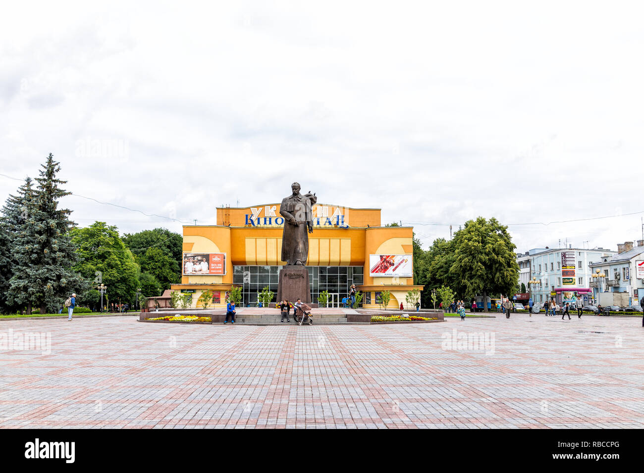Rivne, Ukraine - July 3, 2018: Main square with monument and theater ...