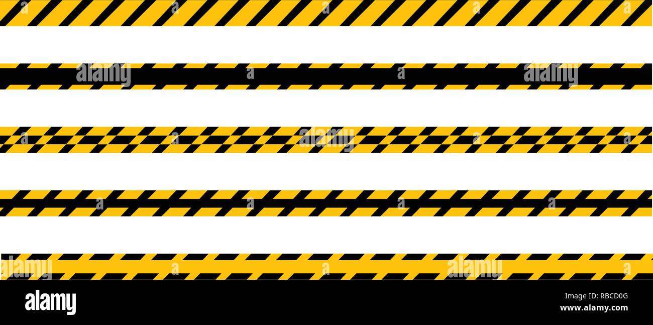 Set of seamless yellow and black warning tapes ready for your text ...