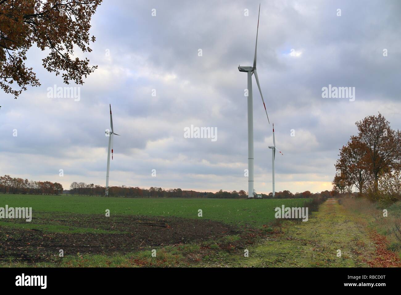 Wind mills in a alternative energy wind park in northern germany Stock ...