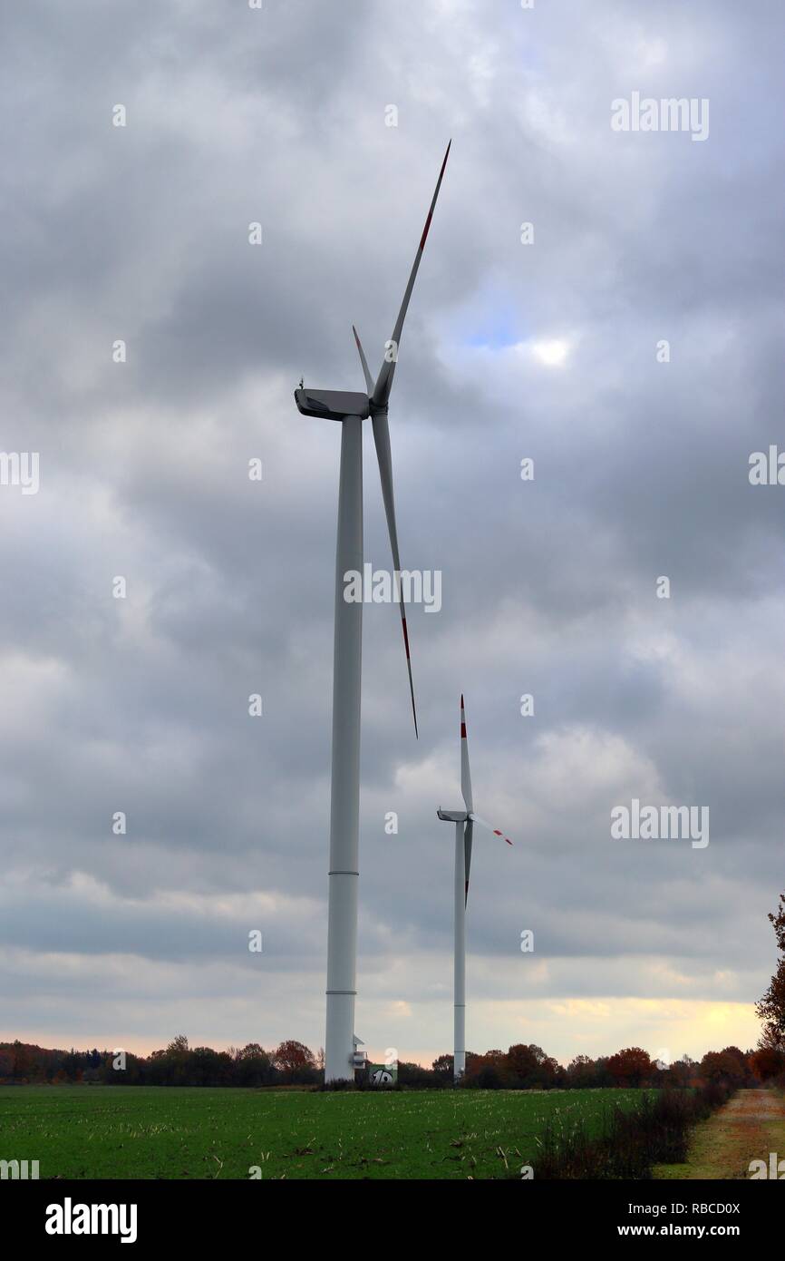 Wind mills in a alternative energy wind park in northern germany Stock ...