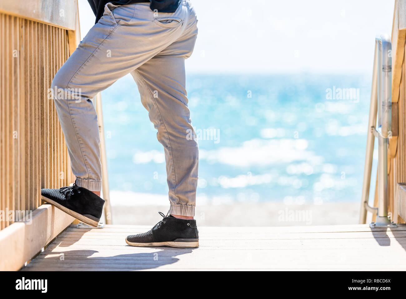Hollywood, USA Beach boardwalk in Florida Miami with wooden steps ...