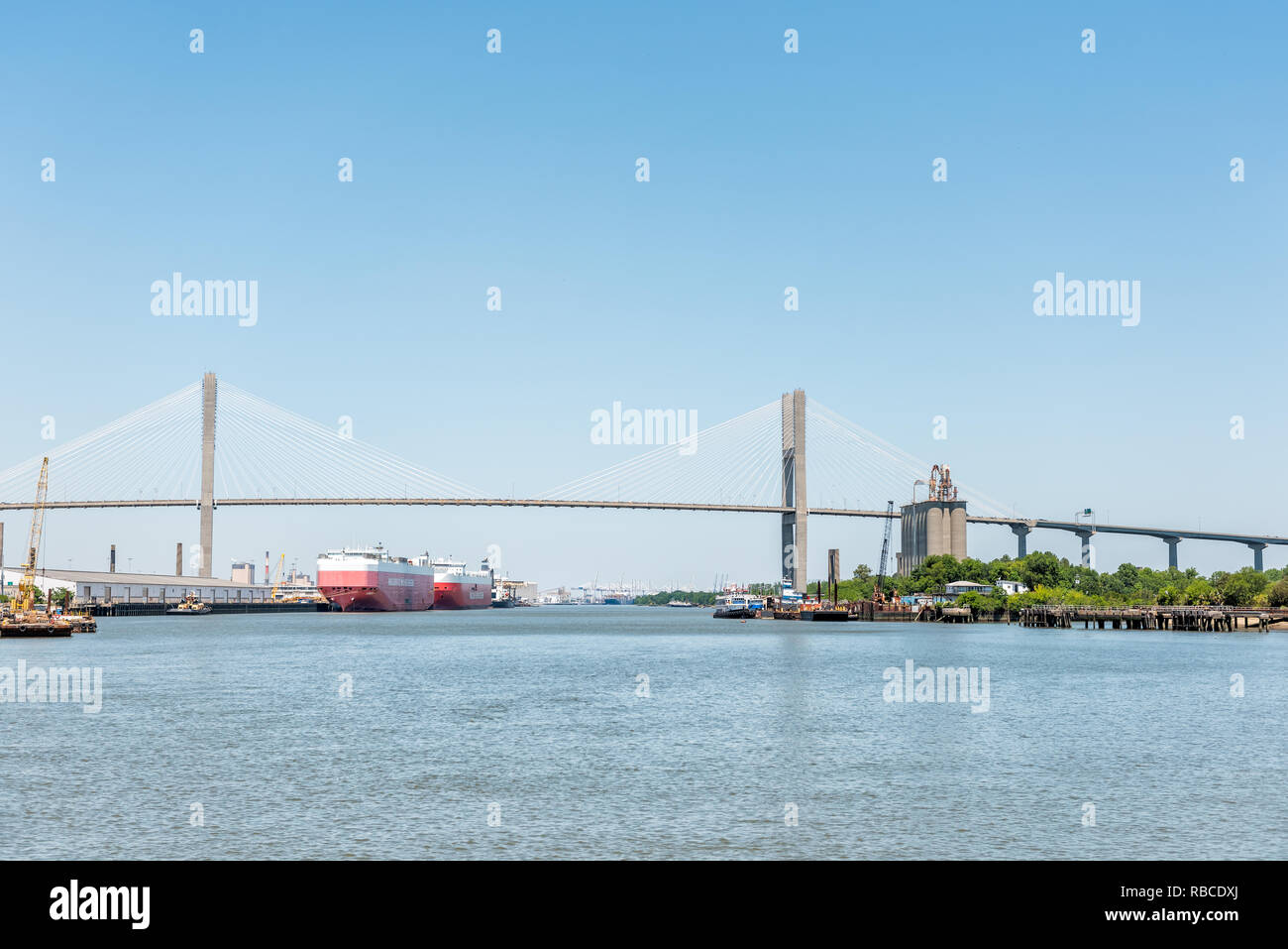 Savannah, USA - May 11, 2018: Old town River in Georgia famous southern ...