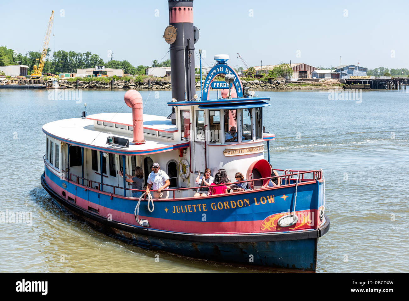 Savannah, USA - May 11, 2018: Old town River in Georgia famous southern ...