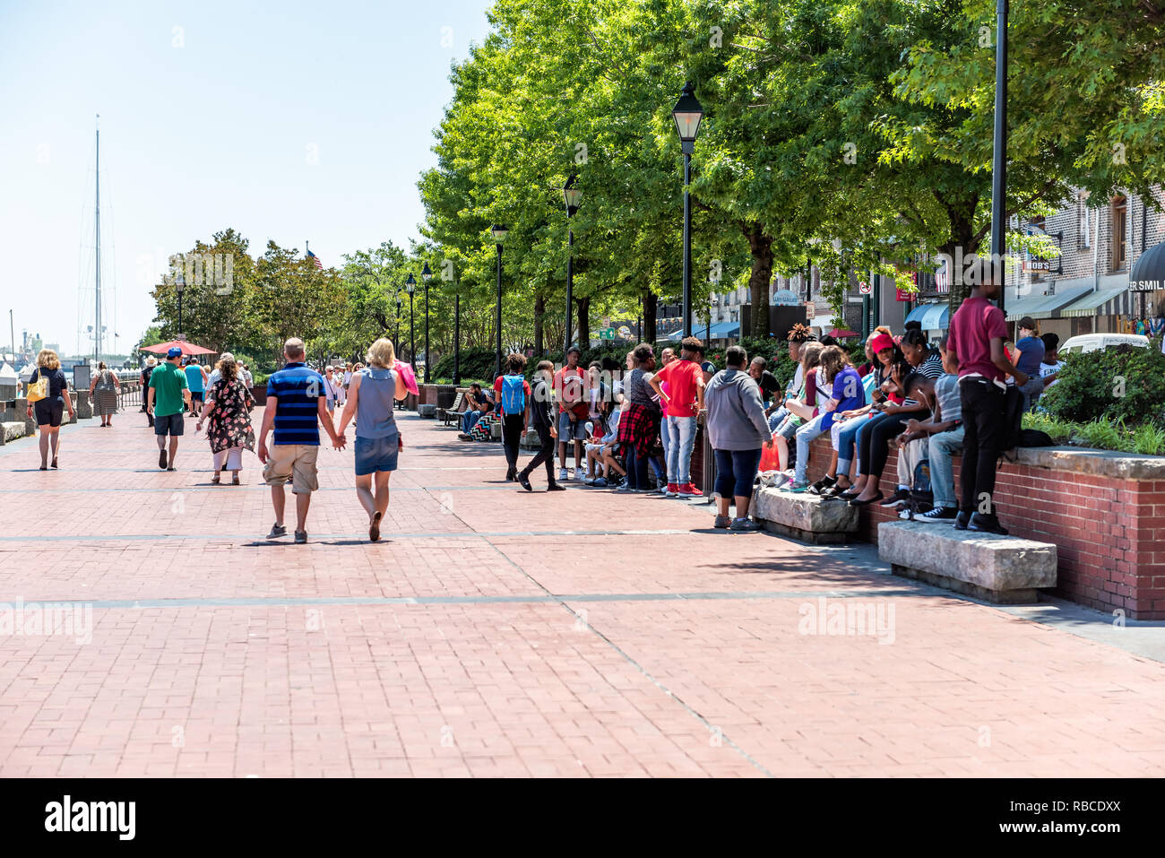 Savannah, USA - May 11, 2018: Old town River street in Georgia famous ...