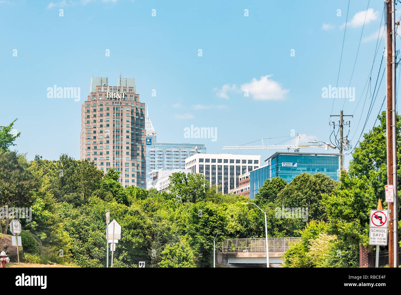 Raleigh, USA - May 13, 2018: Downtown North Carolina city skyscrapers ...