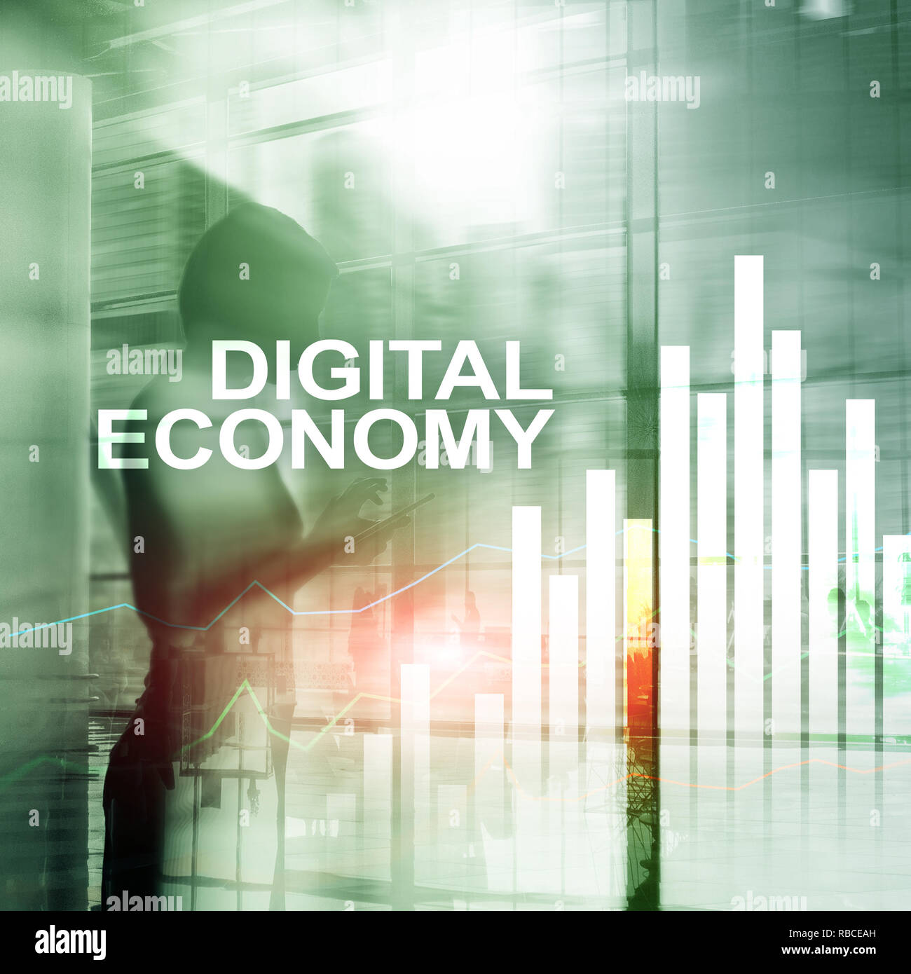 DIgital economy, financial technology concept on blurred background ...