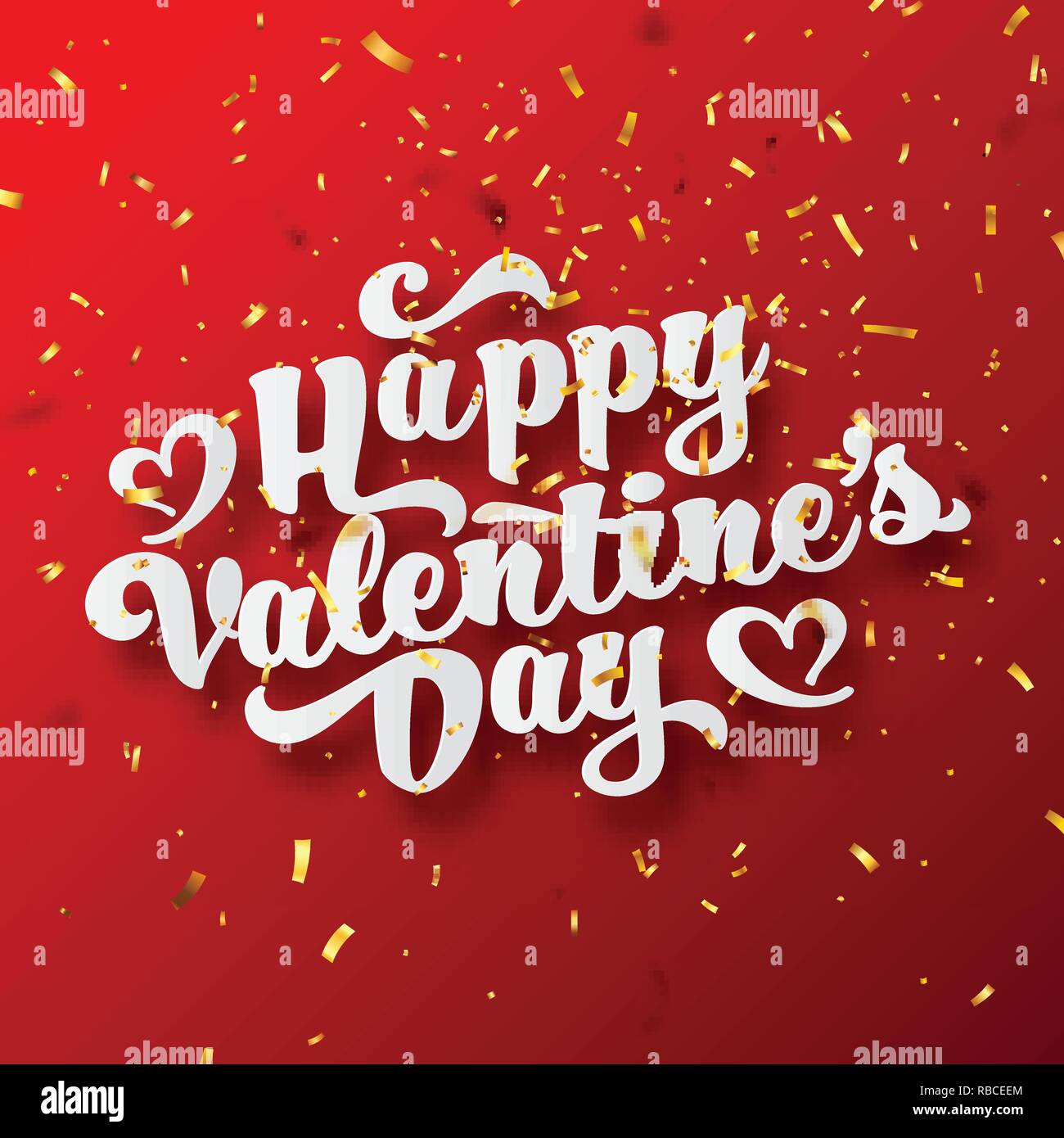 Valentines Day Love Oblique Lettering With Golden Confetti. February 14 ...