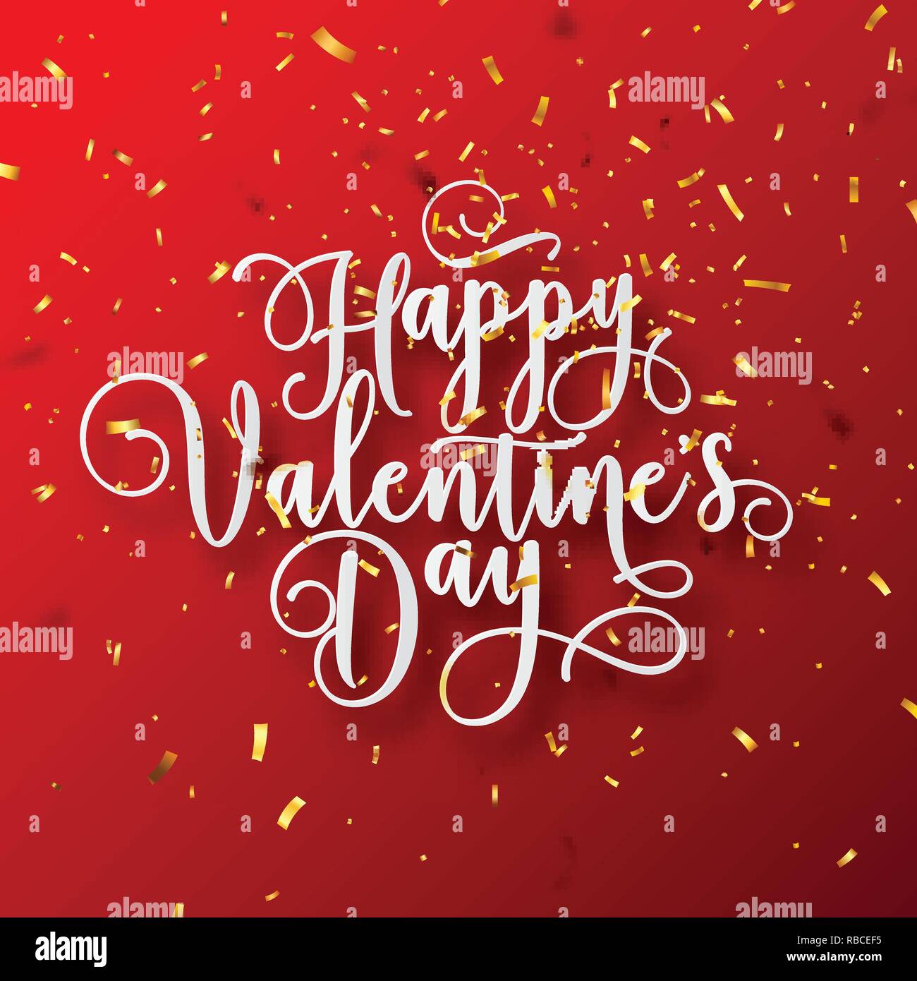 Valentines Day Love Lettering With Golden Confetti. February 14 ...