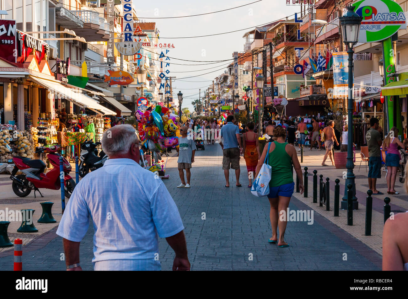 Paralia, Greece - June 15, 2013: Paralia first row street sea promenade ...