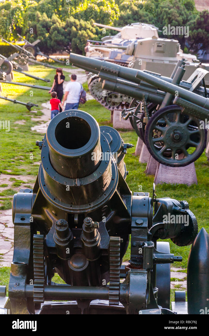 Belgrade, Serbia - June 09, 2013: Howitzer gun on stone foundation as ...