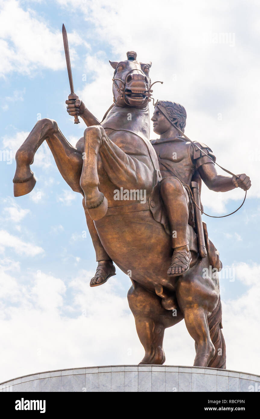 Skopje, Macedonia - June 10, 2013: A giant bronze statue of the ancient ...