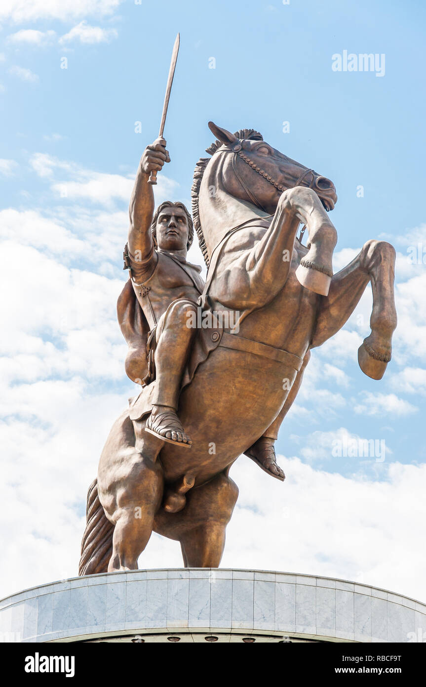 Skopje, Macedonia - June 10, 2013: A giant bronze statue of the ancient ...