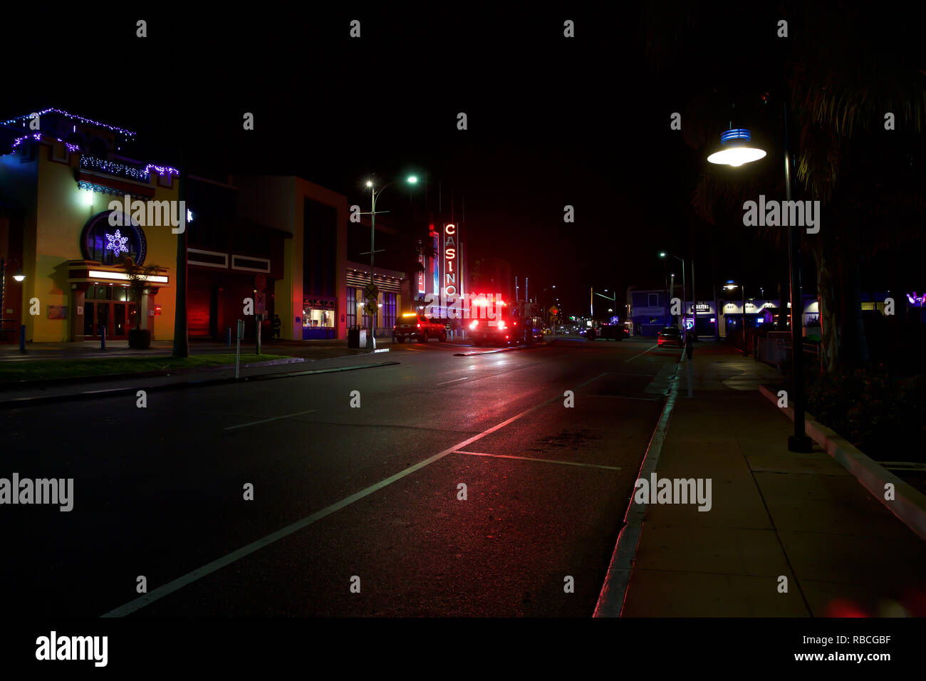 Santa Cruz Boardwalk at Night in the winter Stock Photo - Alamy
