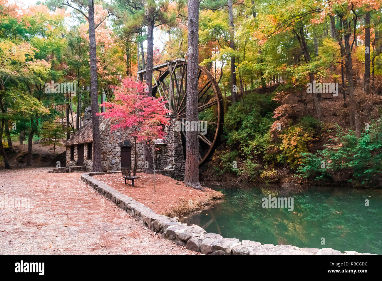 Scenic autumn view of historical wooden old mill in Georgia. Old mill ...