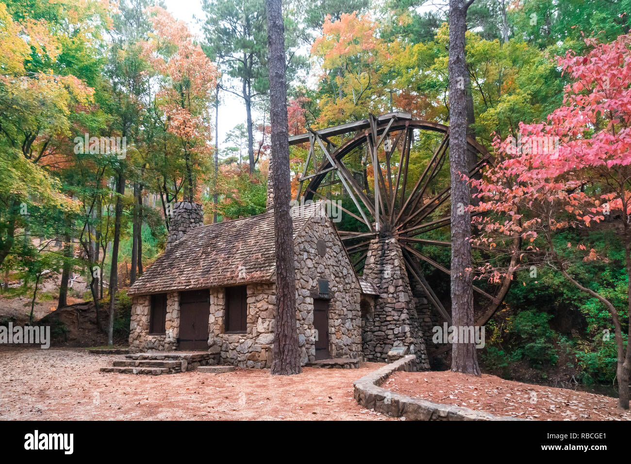 Scenic autumn view of historical wooden old mill in Georgia. Old mill ...