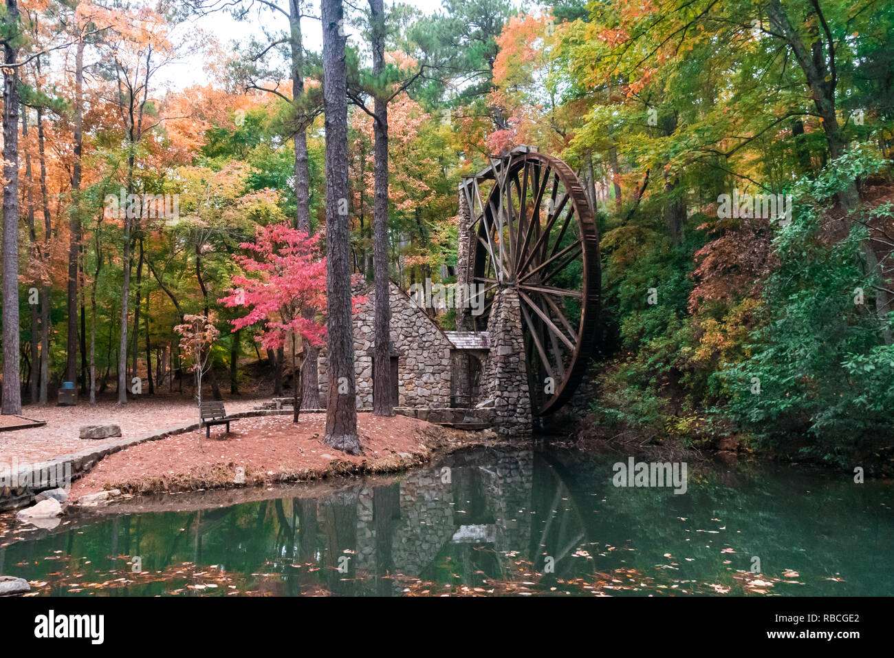 Scenic autumn view of historical wooden old mill in Georgia. Old mill ...