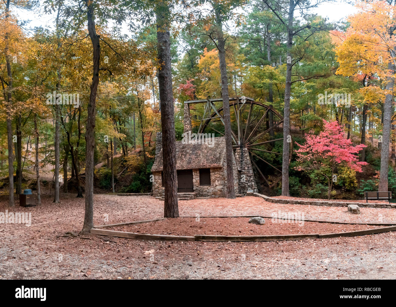 Scenic autumn view of historical wooden old mill in Georgia. Old mill ...