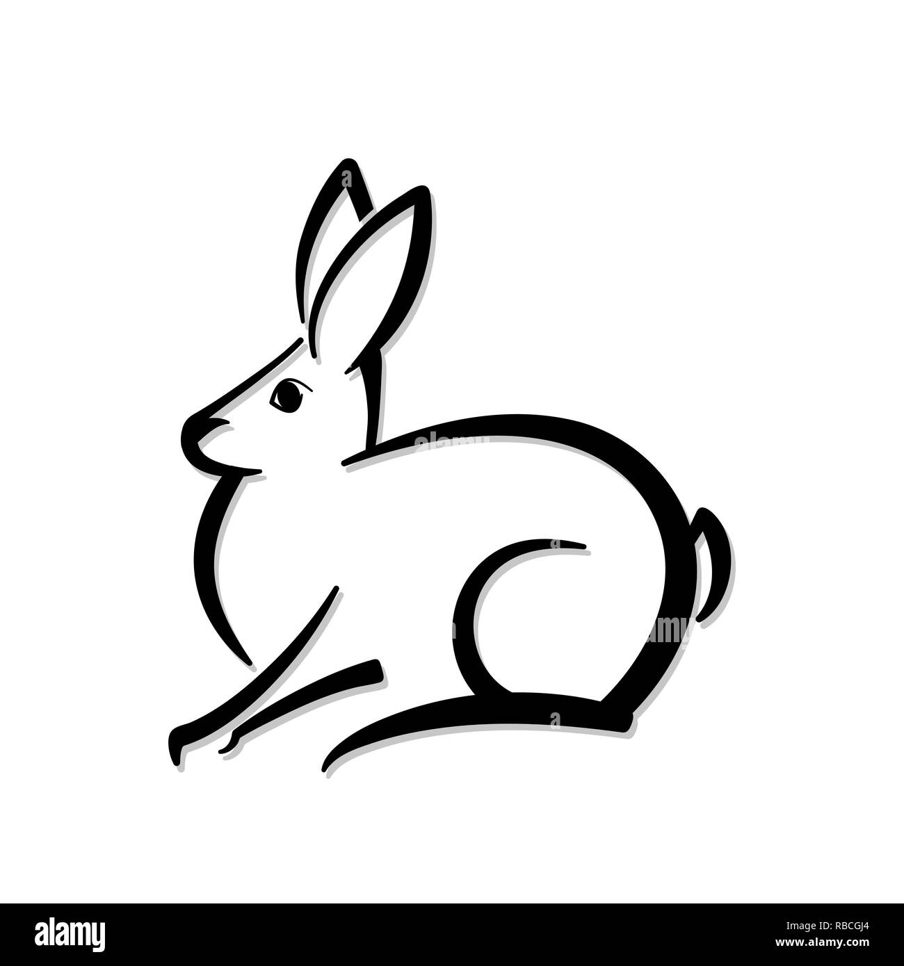 Abstract icon of a rabbit shape. Black and white simple logo. Vector ...