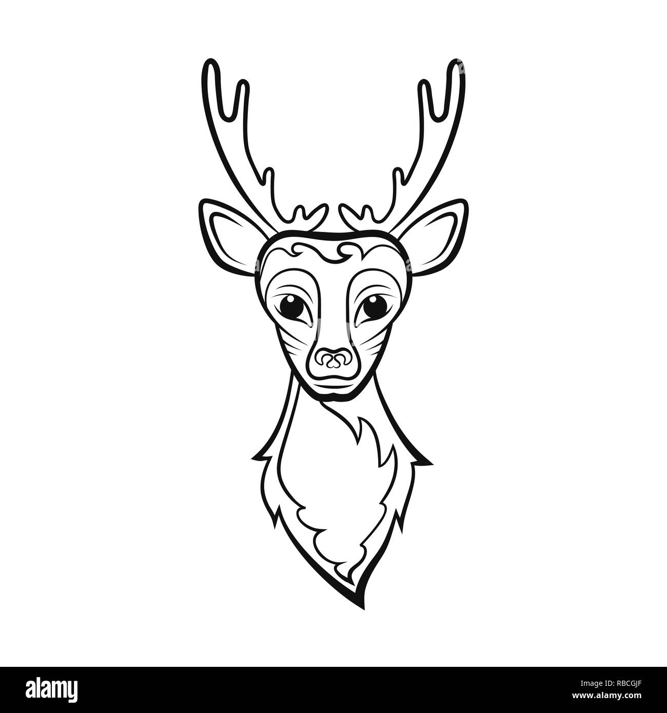 Head of a deer. Drawing on a white background. Vector illustration ...