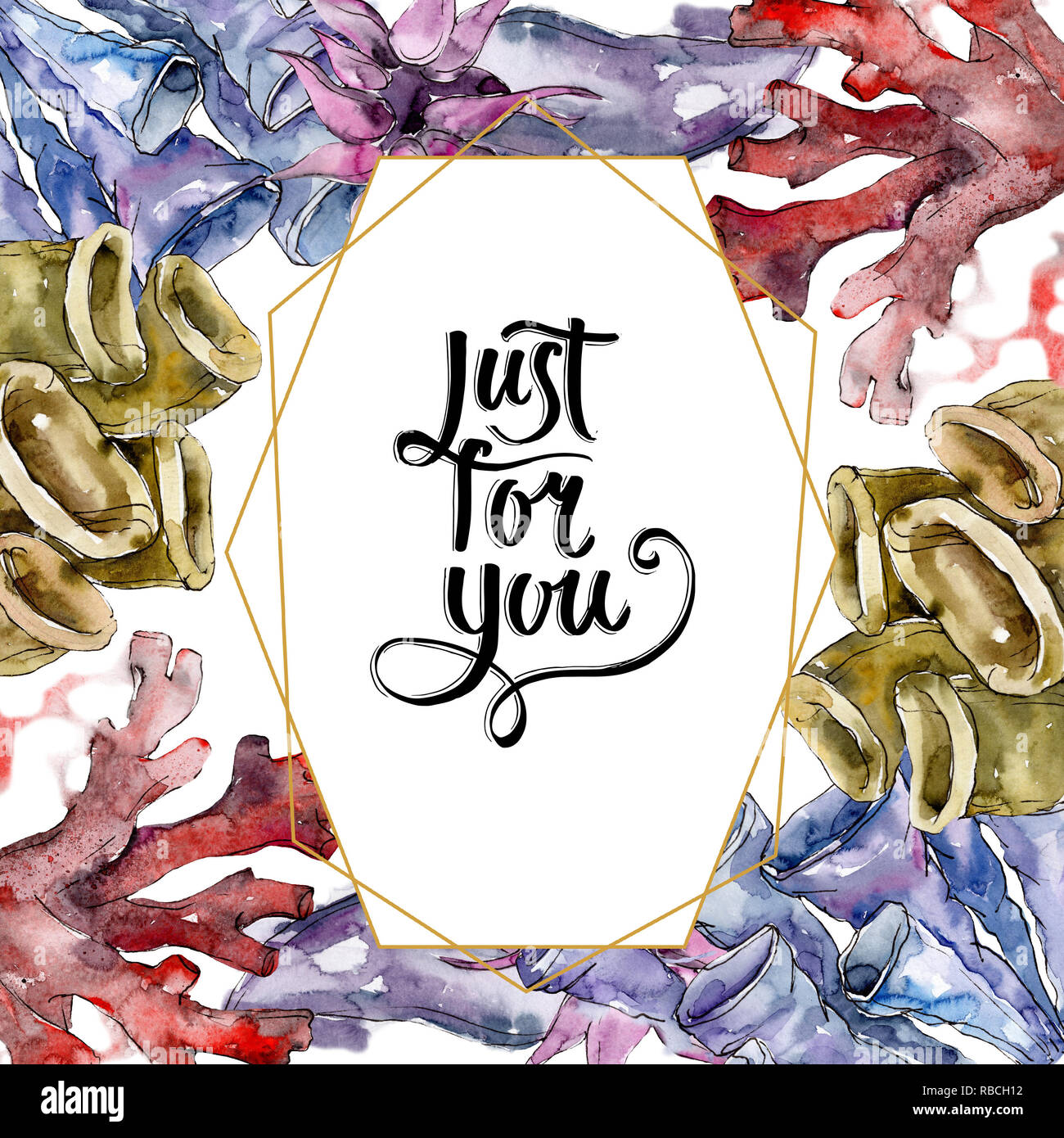 Purple and red aquatic nature coral reef. Watercolor background ...