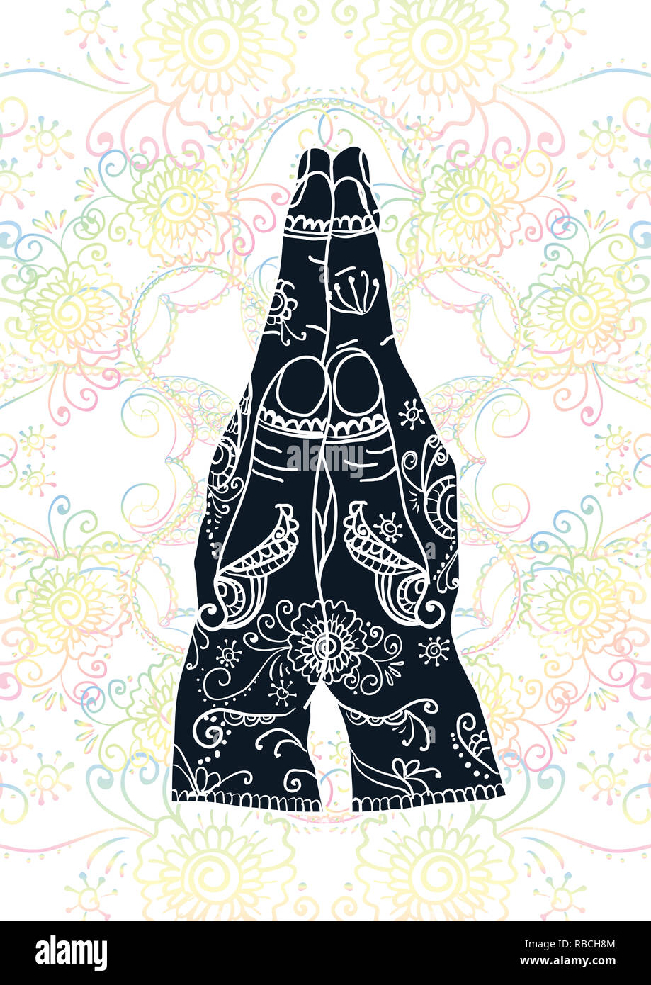 Two human hands in namaste gesture illustration Stock Photo - Alamy