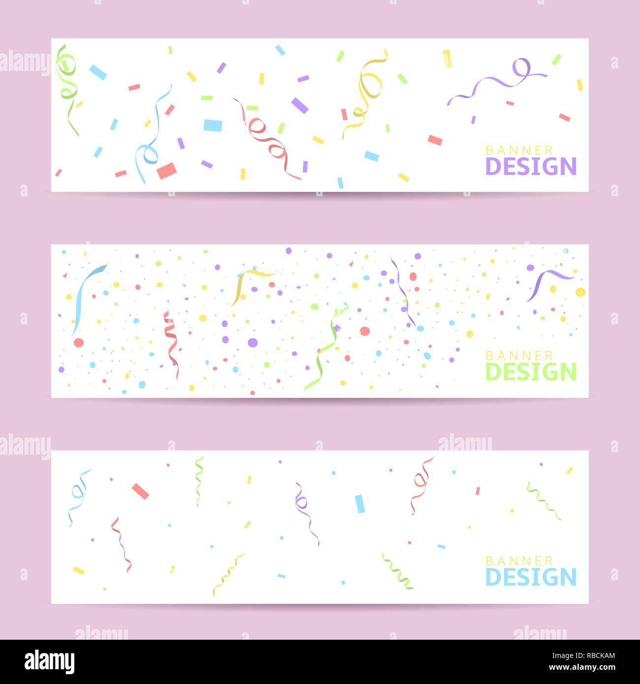 Colorful confetti ribbons festive paper banner set. Colored confetti ...