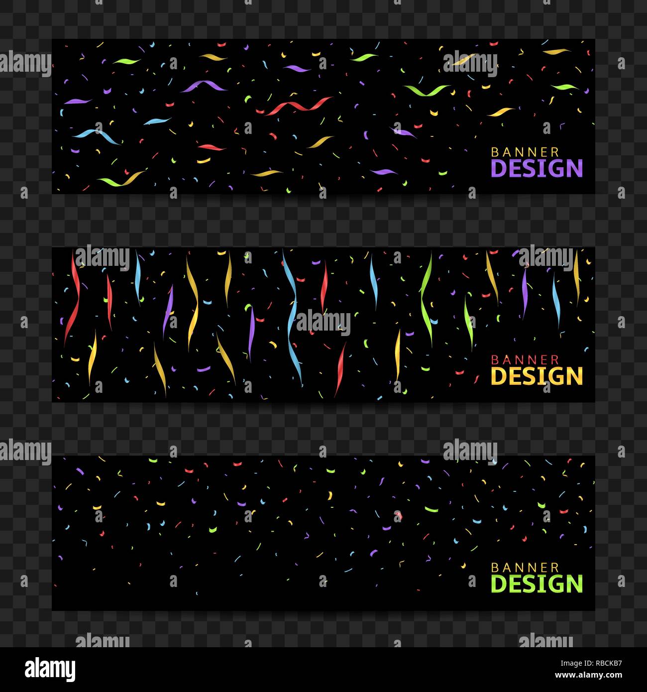 Colorful confetti ribbons festive banner set. Vector illustration Stock ...