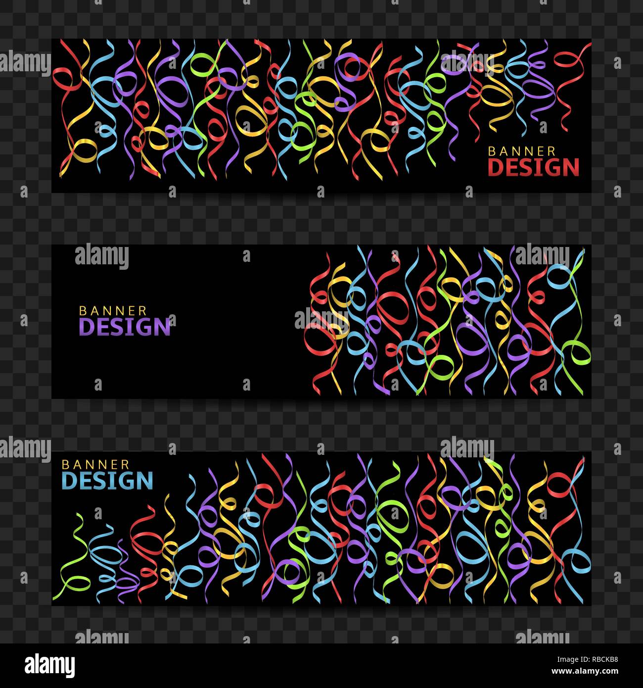 Colorful confetti ribbons festive banner set. Vector illustration Stock ...