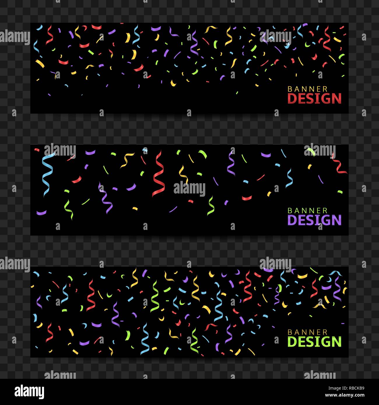 Colorful confetti ribbons festive banner set. Vector illustration Stock ...