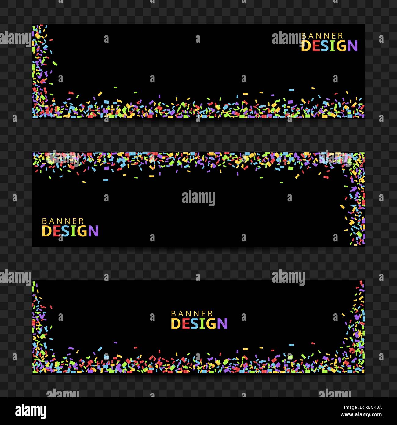 Colorful confetti ribbons festive banner set. Vector illustration Stock ...